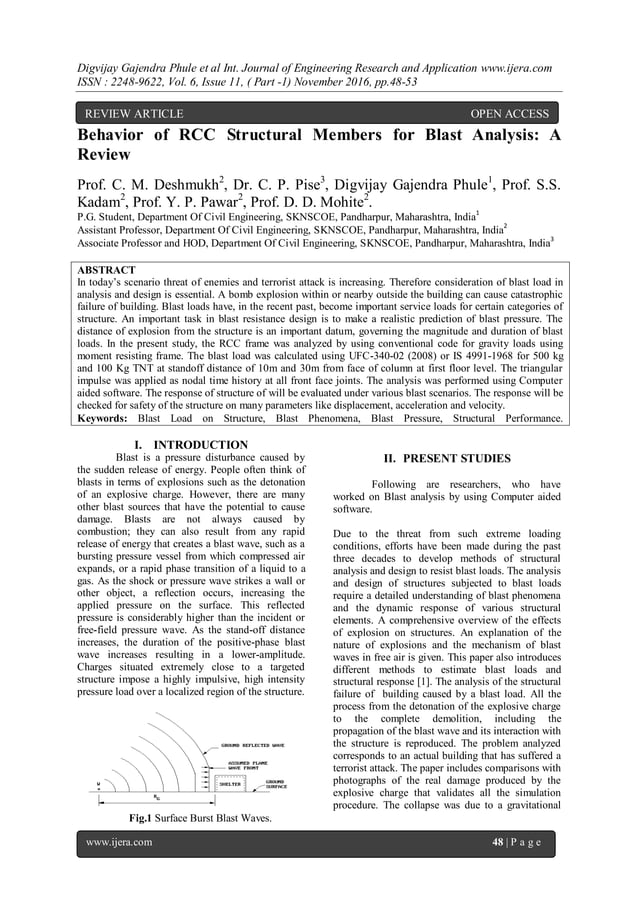 Behavior of RCC Structural Members for Blast Analysis: A Review | PDF