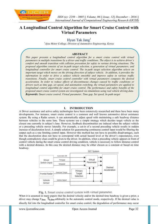 A Longitudinal Control Algorithm For Smart Cruise Control With Virtual Parameters Pdf 