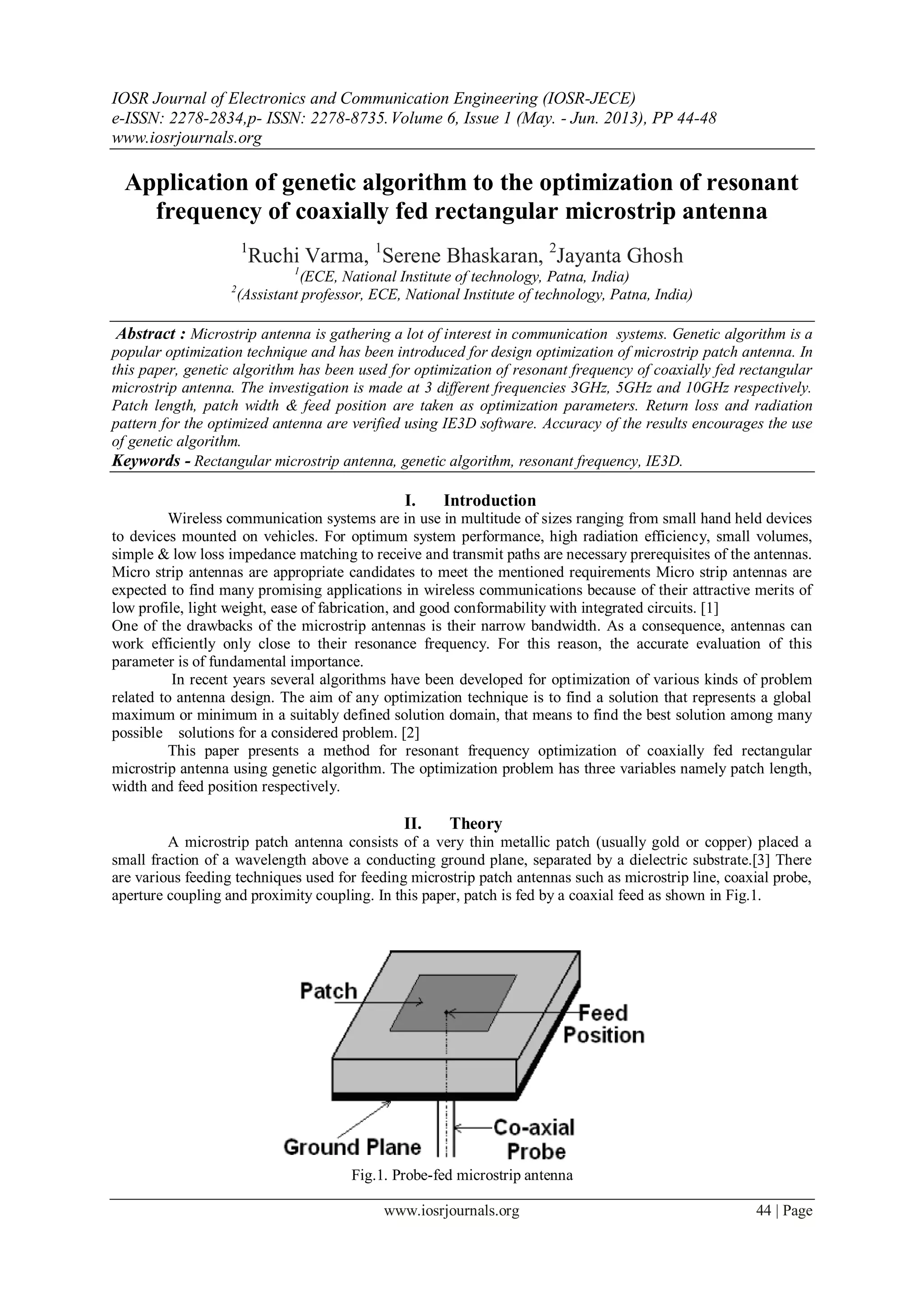 Application of genetic algorithm to the optimization of resonant frequency of coaxially fed ...