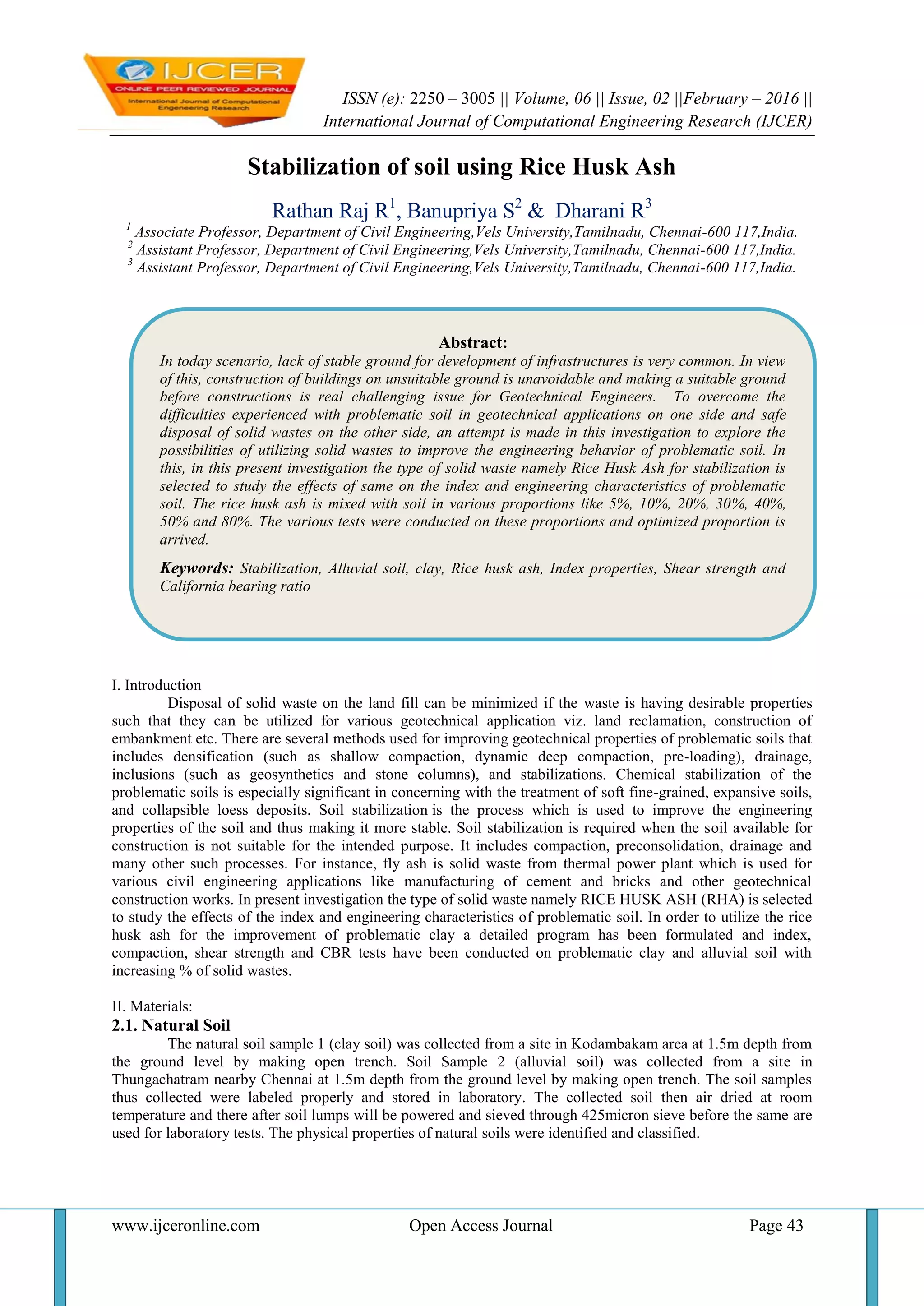 Stabilization of soil using Rice Husk Ash | PDF | Civil Engineering ...