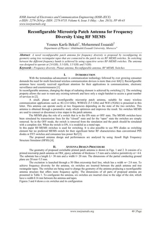 Reconfigurable Microstrip Patch Antenna for Frequency Diversity Using RF MEMS | PDF