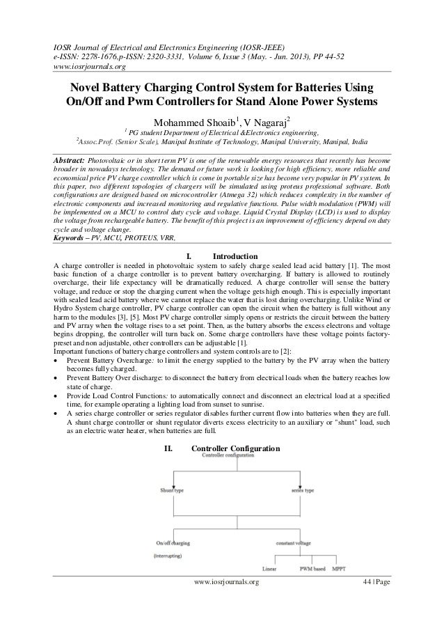 Novel Battery Charging Control System for Batteries Using On/Off and