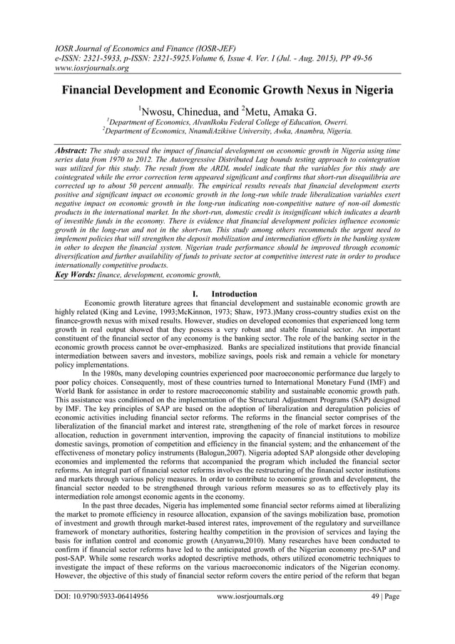 Financial Development and Economic Growth Nexus in Nigeria | PDF