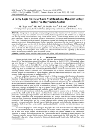 A Fuzzy Logic controller based Multifunctional Dynamic Voltage restorer in Distribution System ...