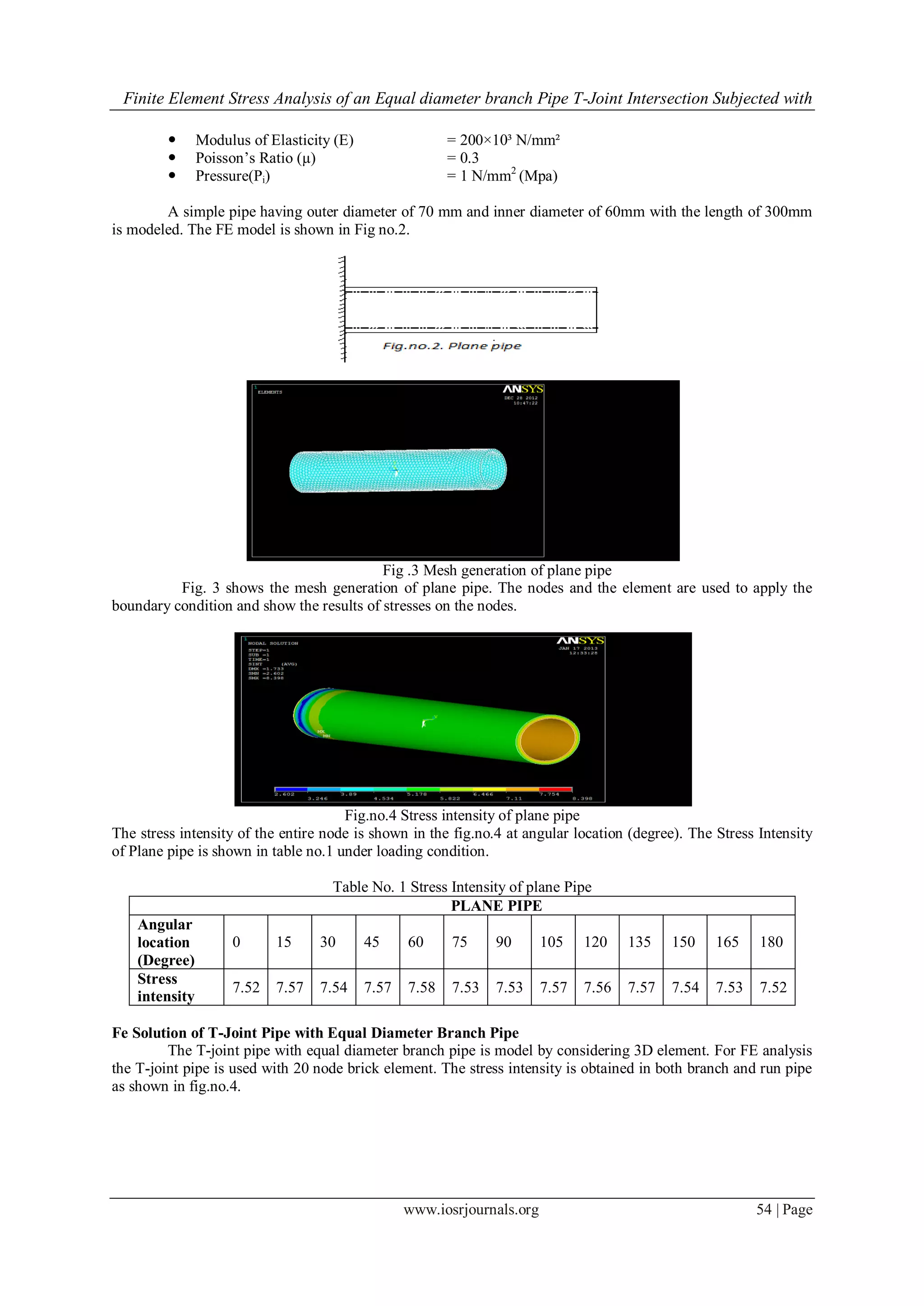 “Finite Element Stress Analysis and Stress Intensity Factor of TJoint Pipe Intersection ...
