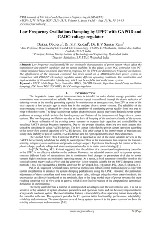 Low Frequency Oscillations Damping by UPFC with GAPOD and GADC-voltage regulator | PDF