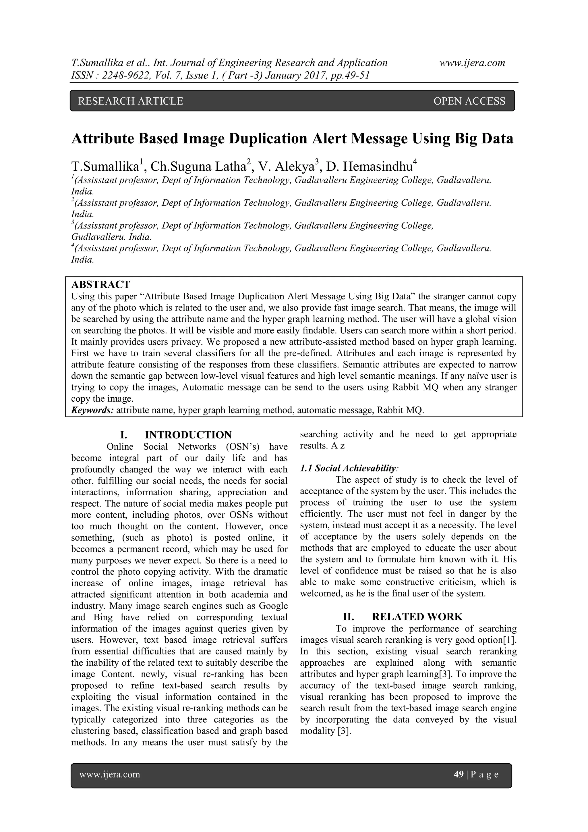 Attribute Based Image Duplication Alert Message Using Big Data Pdf