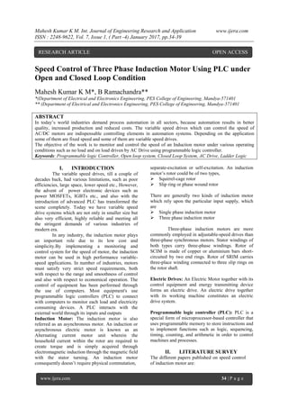 Speed Control of Three Phase Induction Motor Using PLC under Open and ...