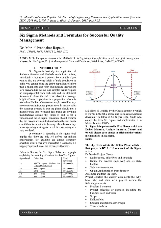 Six Sigma Methods and Formulas for Successful Quality Management | PDF ...