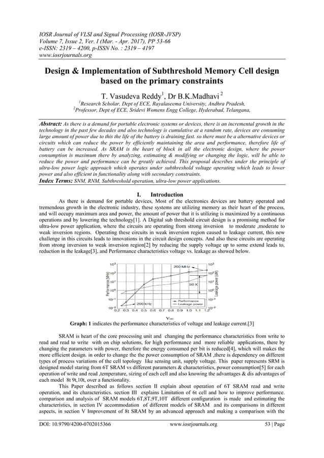Design And Implementation Of Subthreshold Memory Cell Design Based On The Primary Constraints Pdf