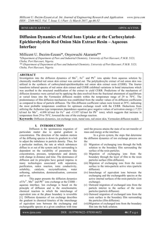 Diffusion Dynamics of Metal Ions Uptake at the ...