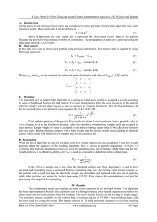 Color Particle Filter Tracking using Frame Segmentation based on JND Color and Spatial ...