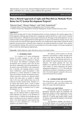 Does a Hybrid Approach of Agile and Plan-Driven Methods Work Better for IT System Development ...
