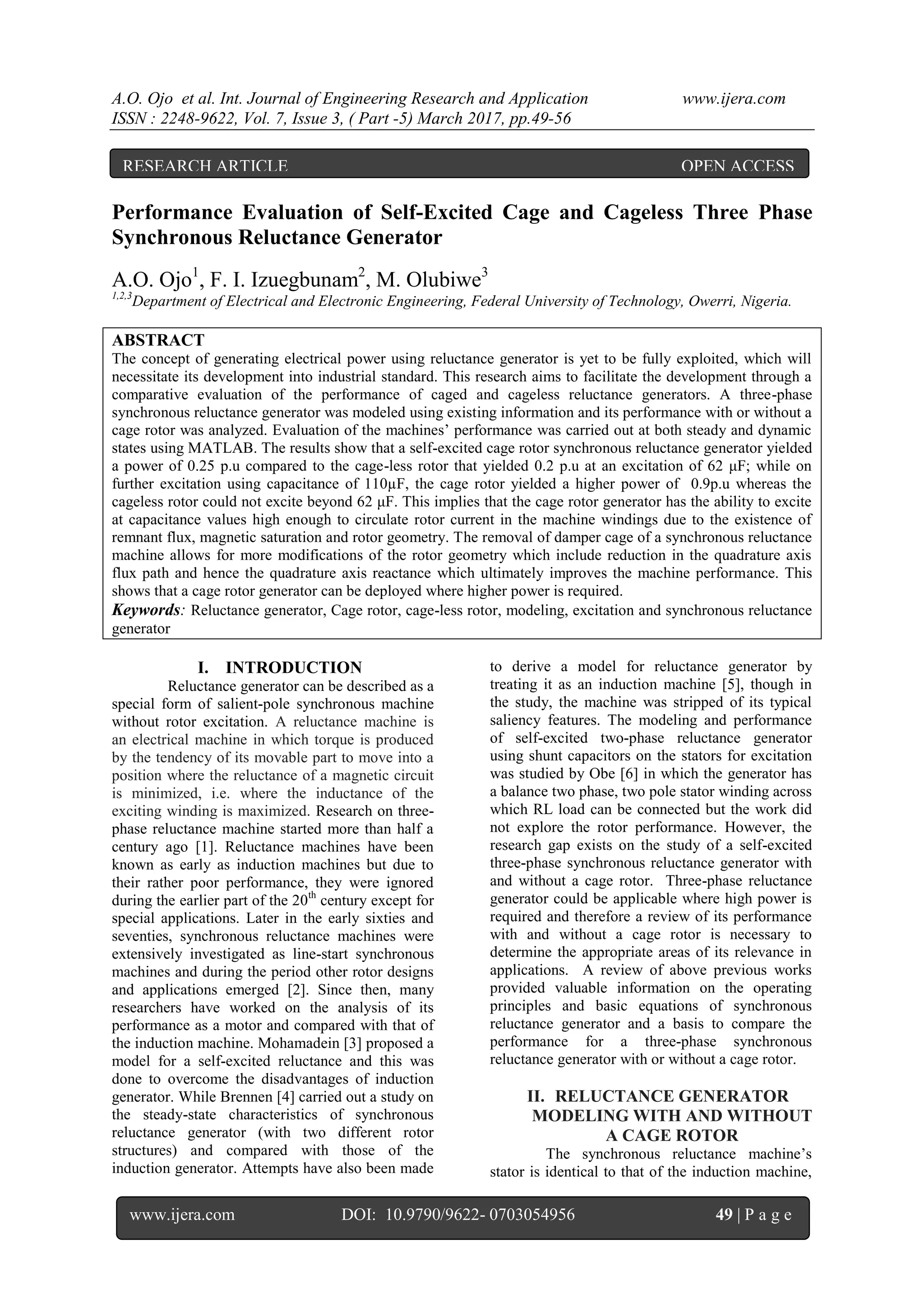 Performance Evaluation of Self-Excited Cage and Cageless Three Phase Synchronous Reluctance ...