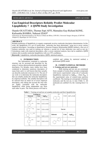Can Empirical Descriptors Reliably Predict Molecular Lipophilicity ? A QSPR Study Investigation ...