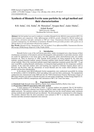 Synthesis of Bismuth Ferrite nano particles by sol-gel method and their characterization | PDF