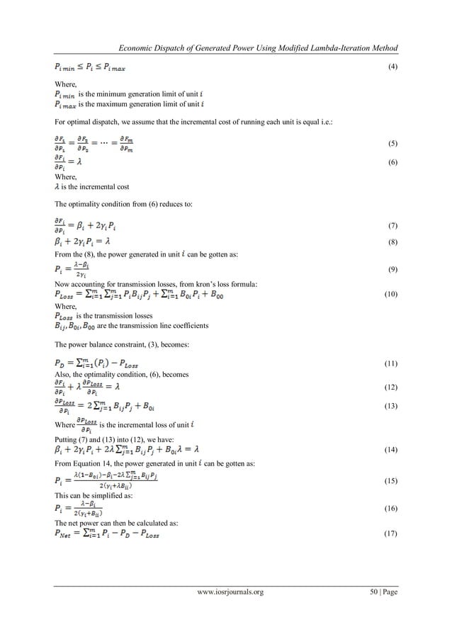 Economic Dispatch of Generated Power Using Modified Lambda-Iteration Method | PDF