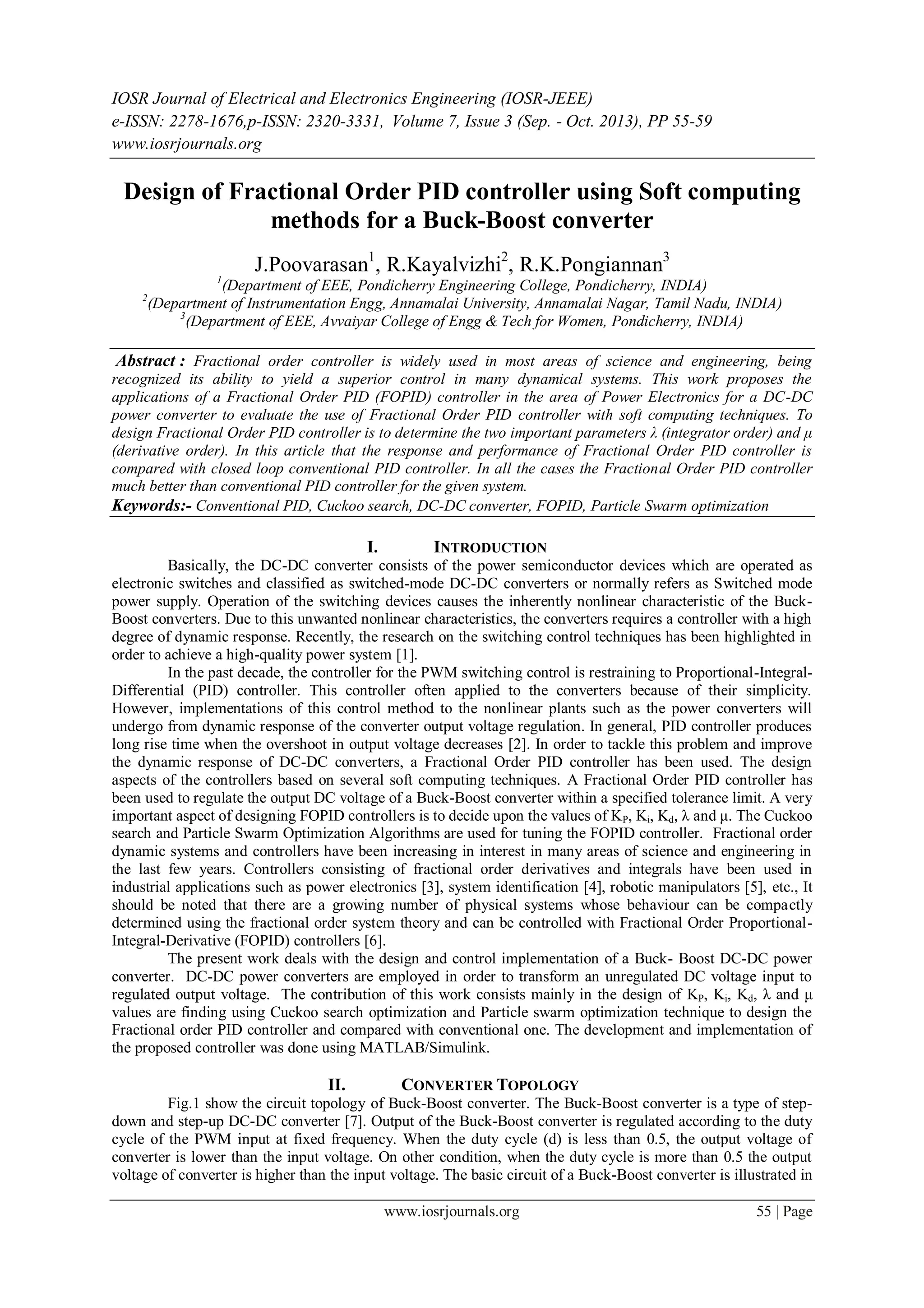 Design of Fractional Order PID controller using Soft computing methods for a Buck-Boost ...
