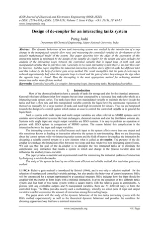 Design of de-coupler for an interacting tanks system | PDF