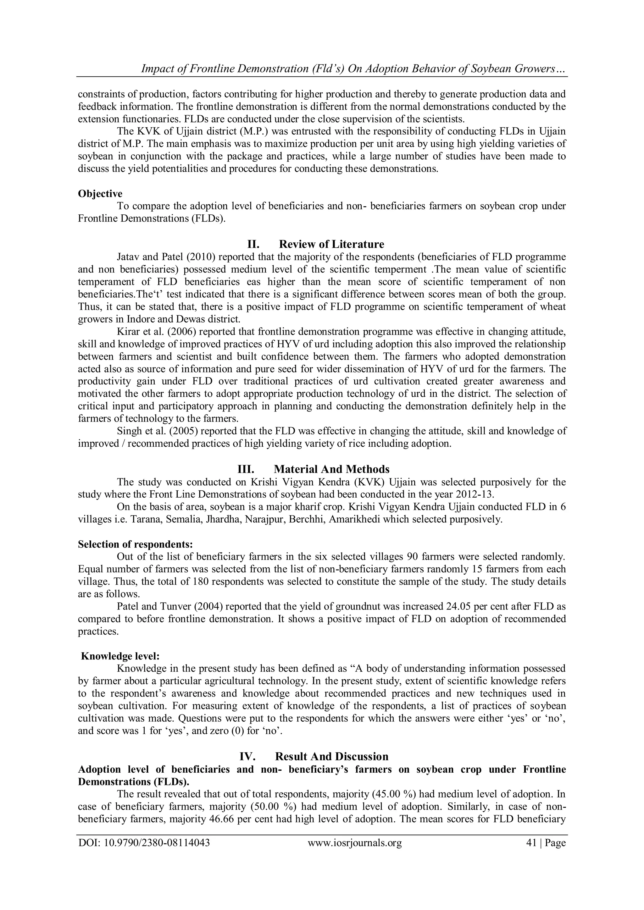 Impact of Frontline Demonstration (Fld’s) On Adoption Behavior of ...