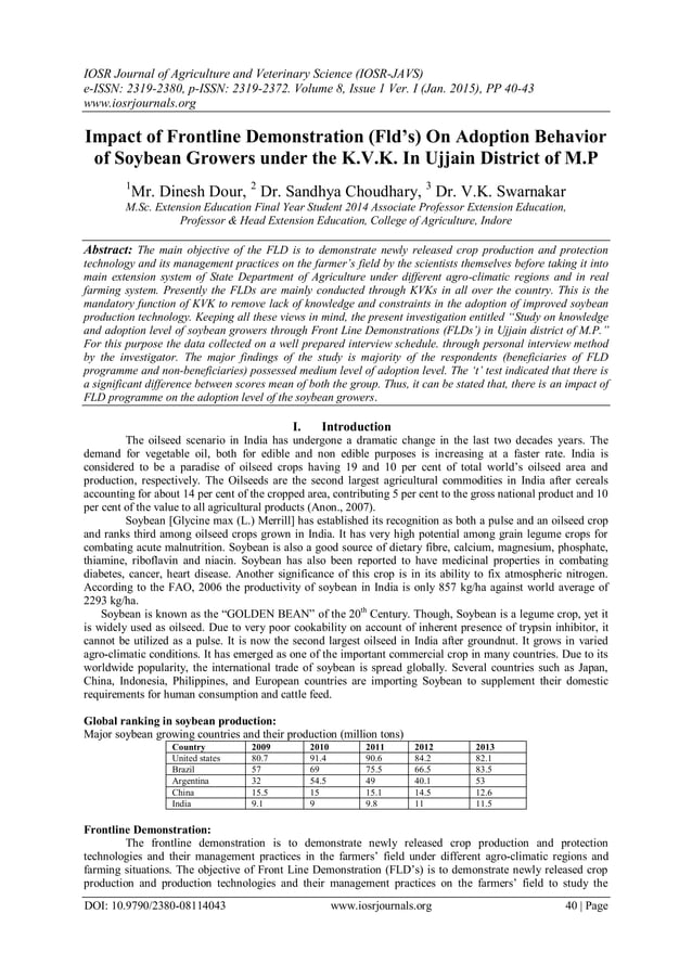 Impact of Frontline Demonstration (Fld’s) On Adoption Behavior of ...