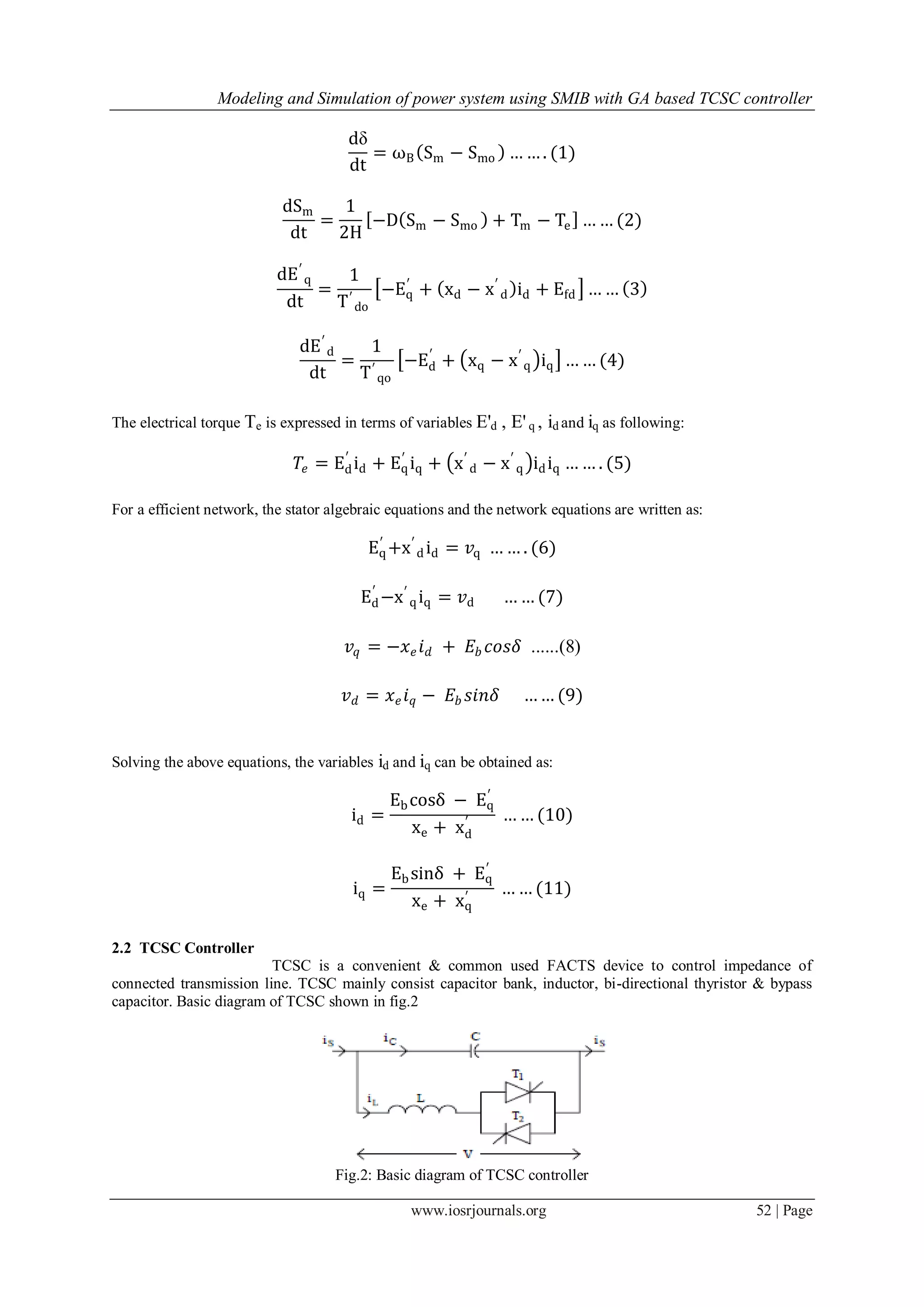 Modeling and Simulation of power system using SMIB with GA based TCSC controller | PDF