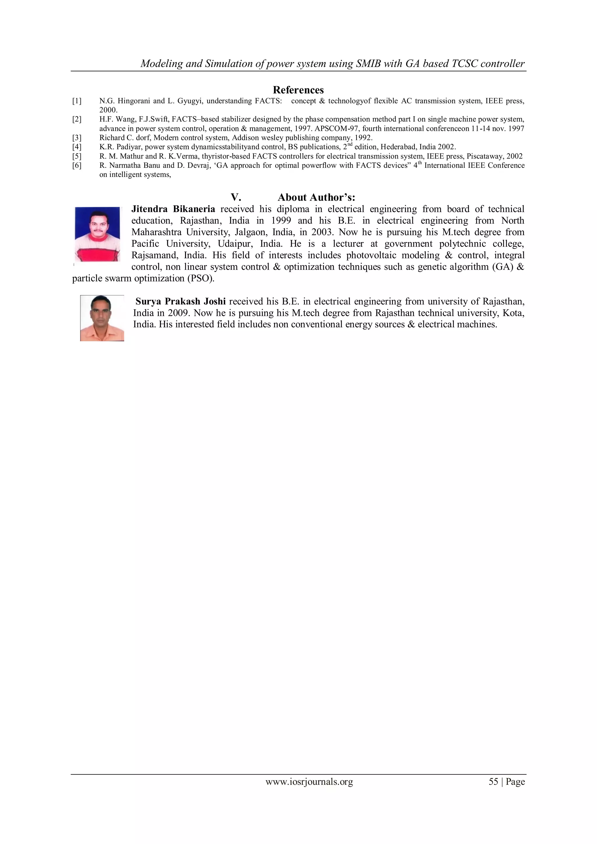Modeling and Simulation of power system using SMIB with GA based TCSC controller | PDF