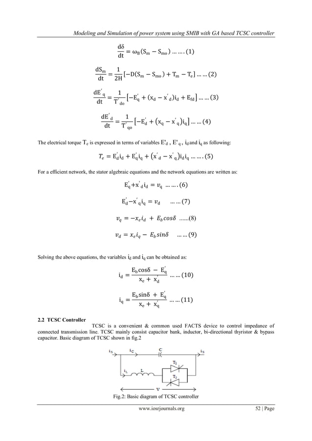 Modeling and Simulation of power system using SMIB with GA based TCSC controller | PDF