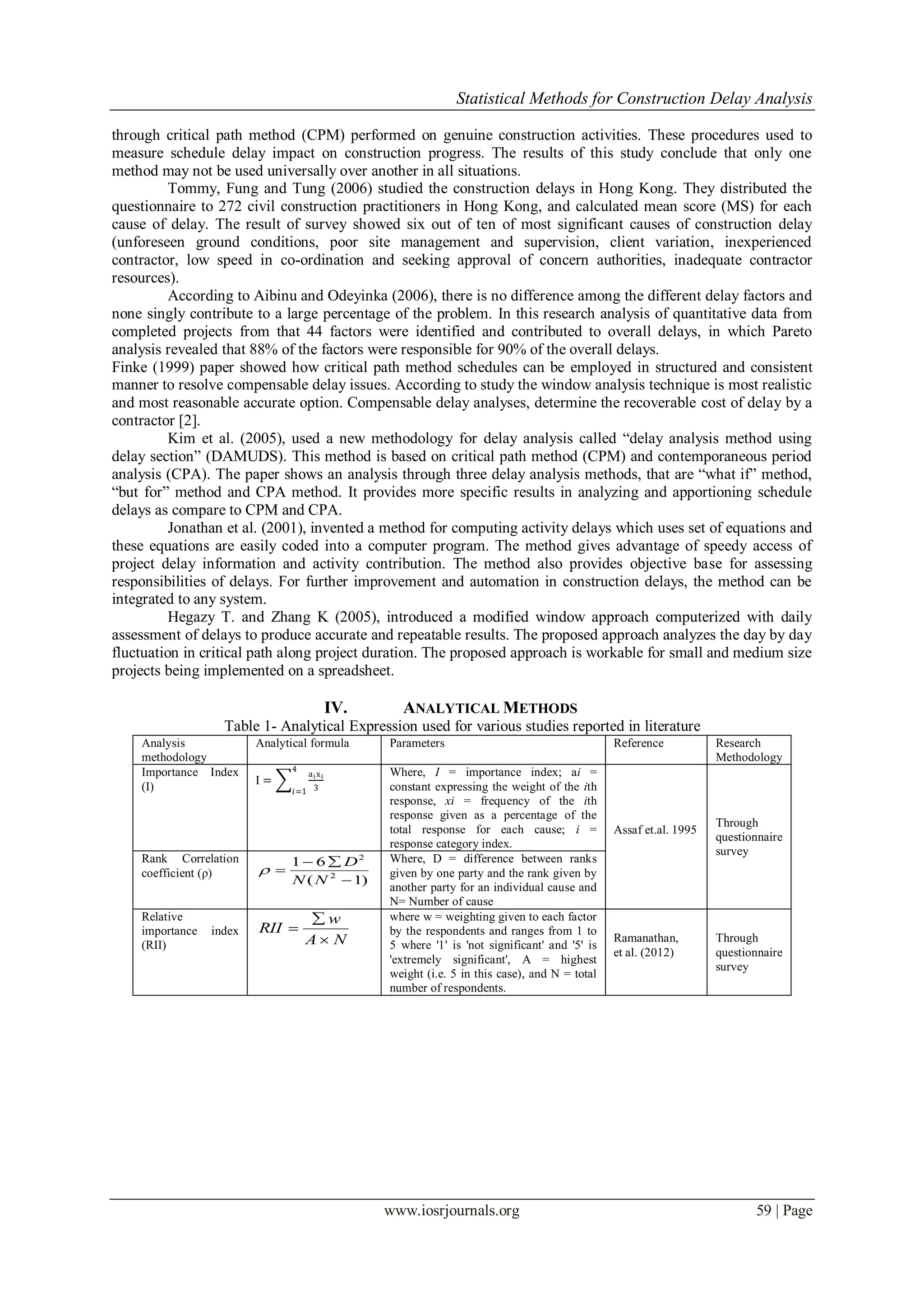 Statistical Methods for Construction Delay Analysis | PDF