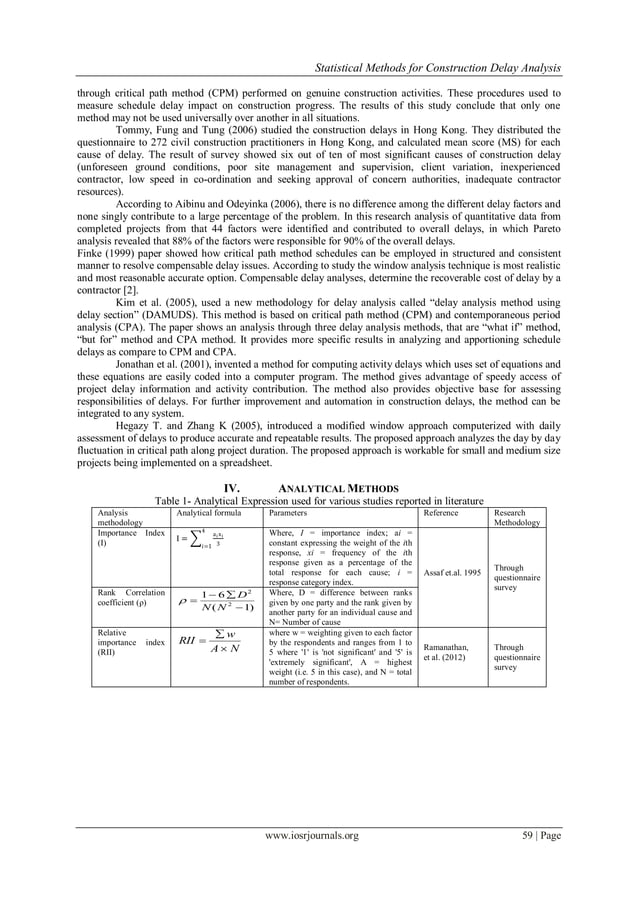 Statistical Methods for Construction Delay Analysis | PDF