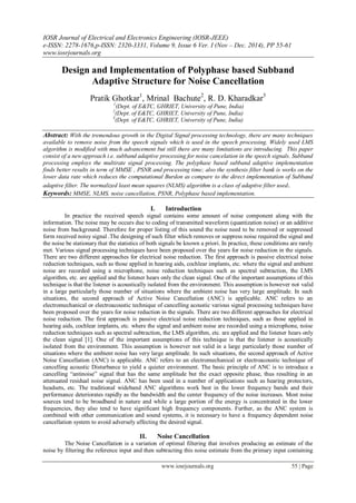 Design and Implementation of Polyphase based Subband Adaptive Structure for Noise Cancellation ...