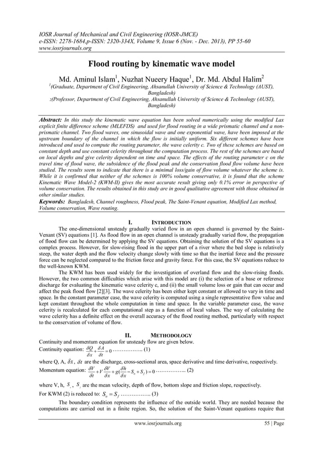 Flood routing by kinematic wave model | PDF