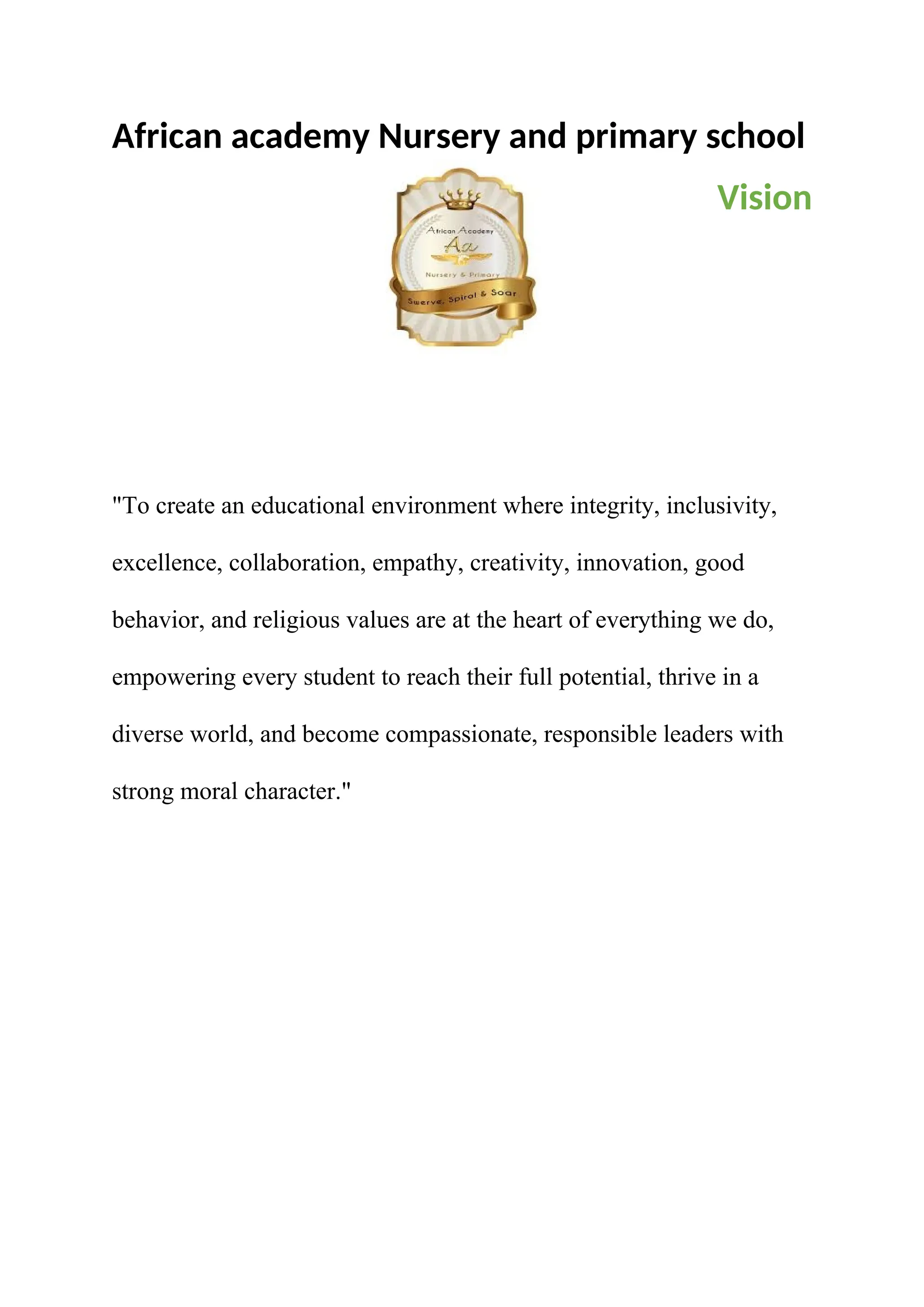 African academy nursery and primary school . vision. info | PDF