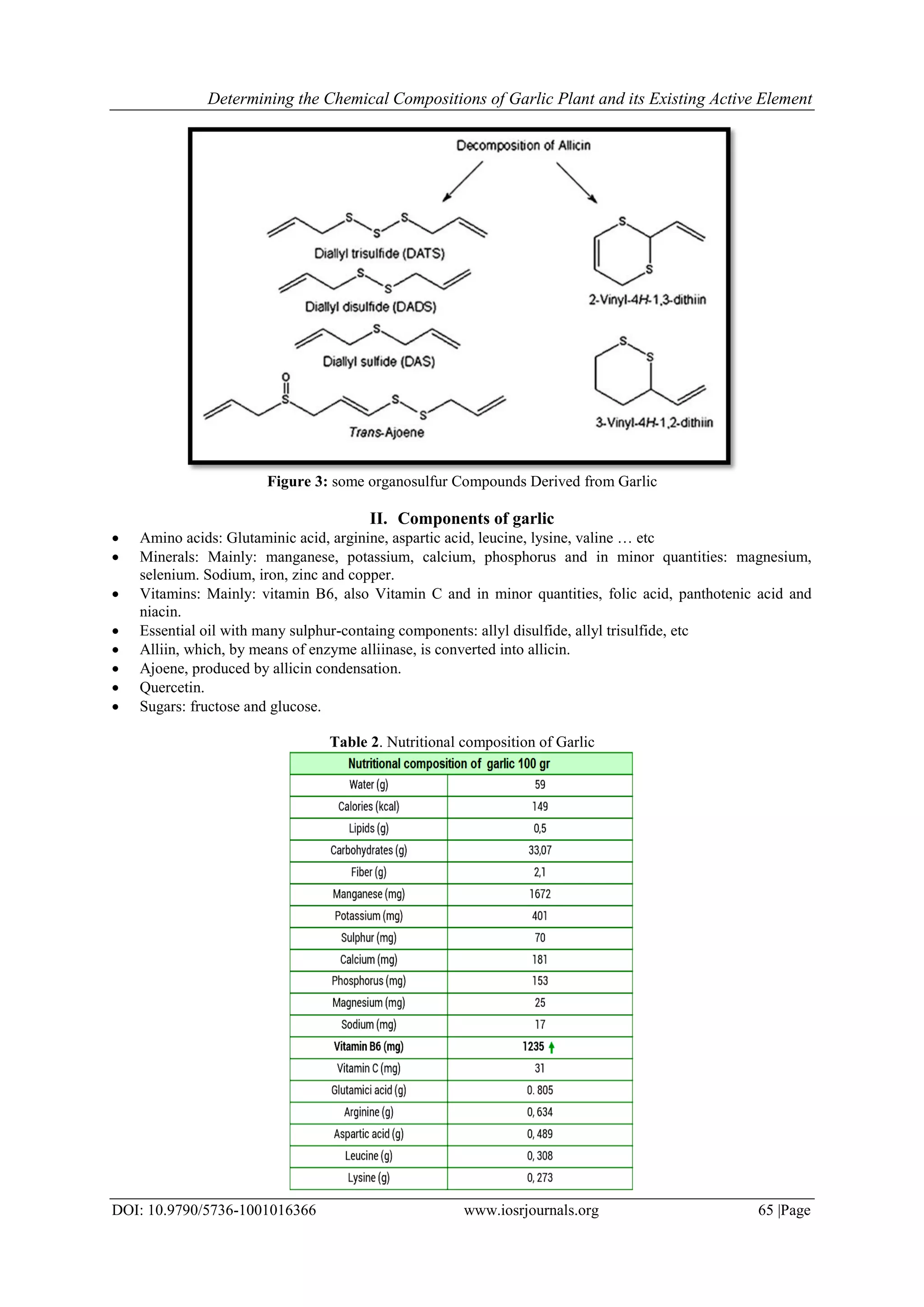 Determining the Chemical Compositions of Garlic Plant and its Existing ...