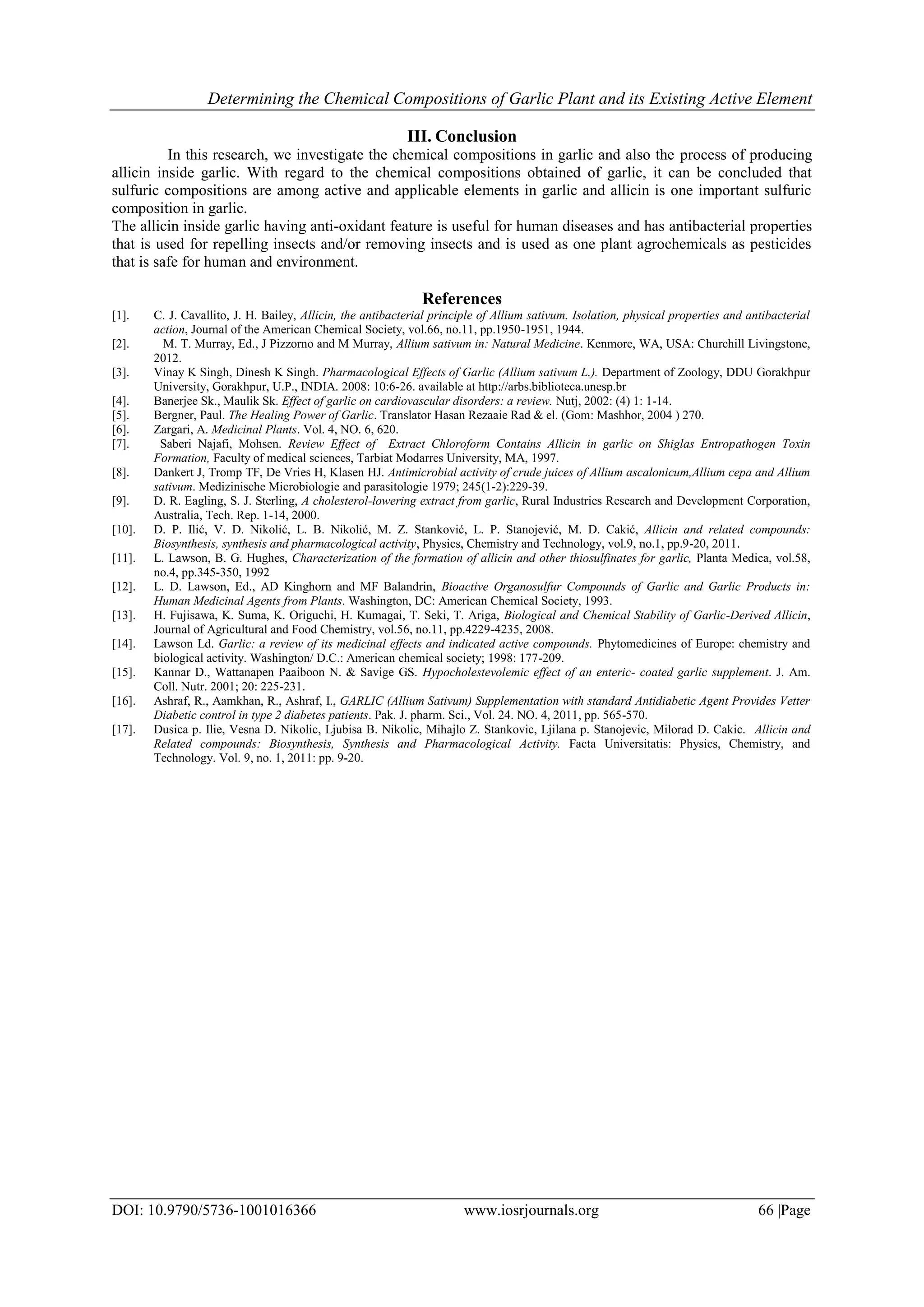 Determining the Chemical Compositions of Garlic Plant and its Existing ...