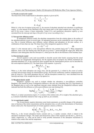 Kinetics and Thermodynamic Studies of Adsorption of Methylene Blue from Aqueous Solutions onto ...