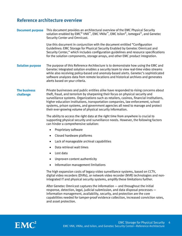 EMC Storage for Physical Security EMC VNX, VNXe, and Isilon, and Genetec Security Center ...
