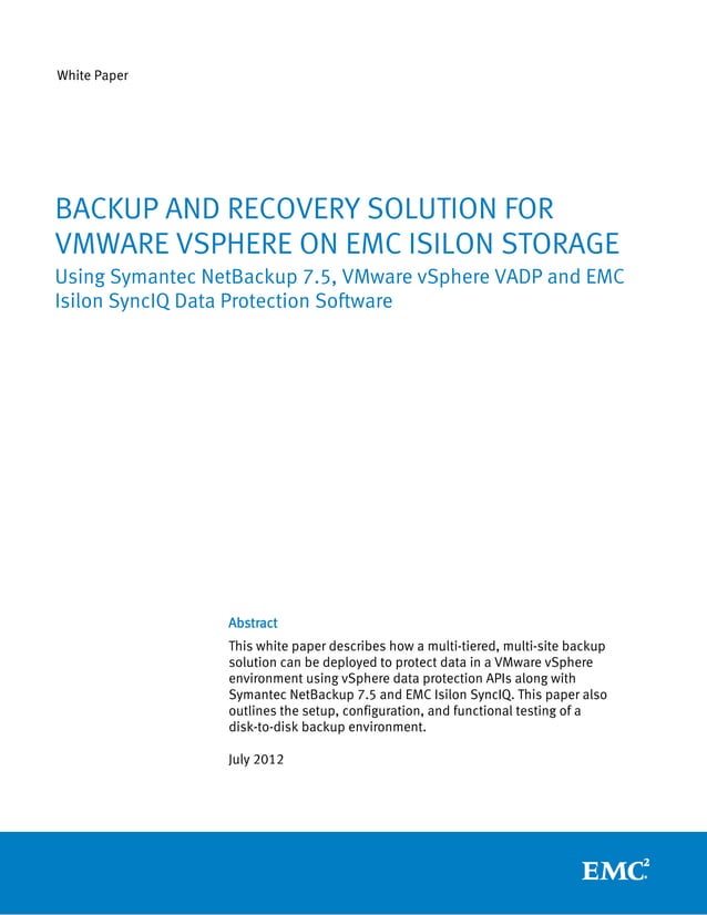 Backup and Recovery Solution for VMware vSphere on EMC Isilon Storage | PDF | Computing ...
