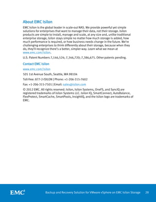Backup and Recovery Solution for VMware vSphere on EMC Isilon Storage | PDF