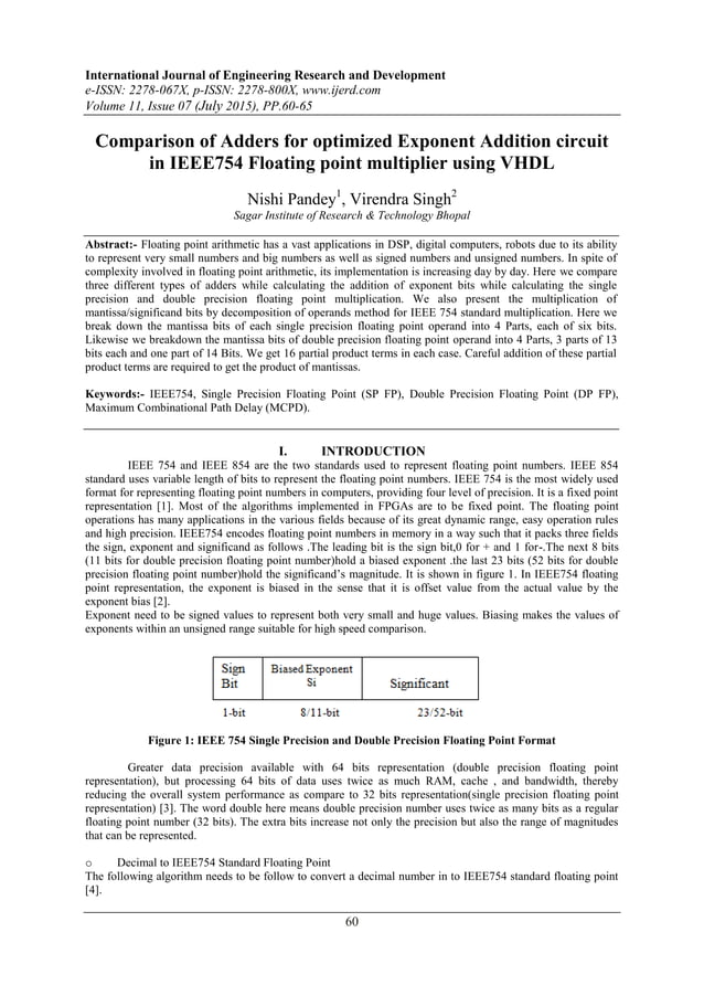Comparison of Adders for optimized Exponent Addition circuit in IEEE754 ...