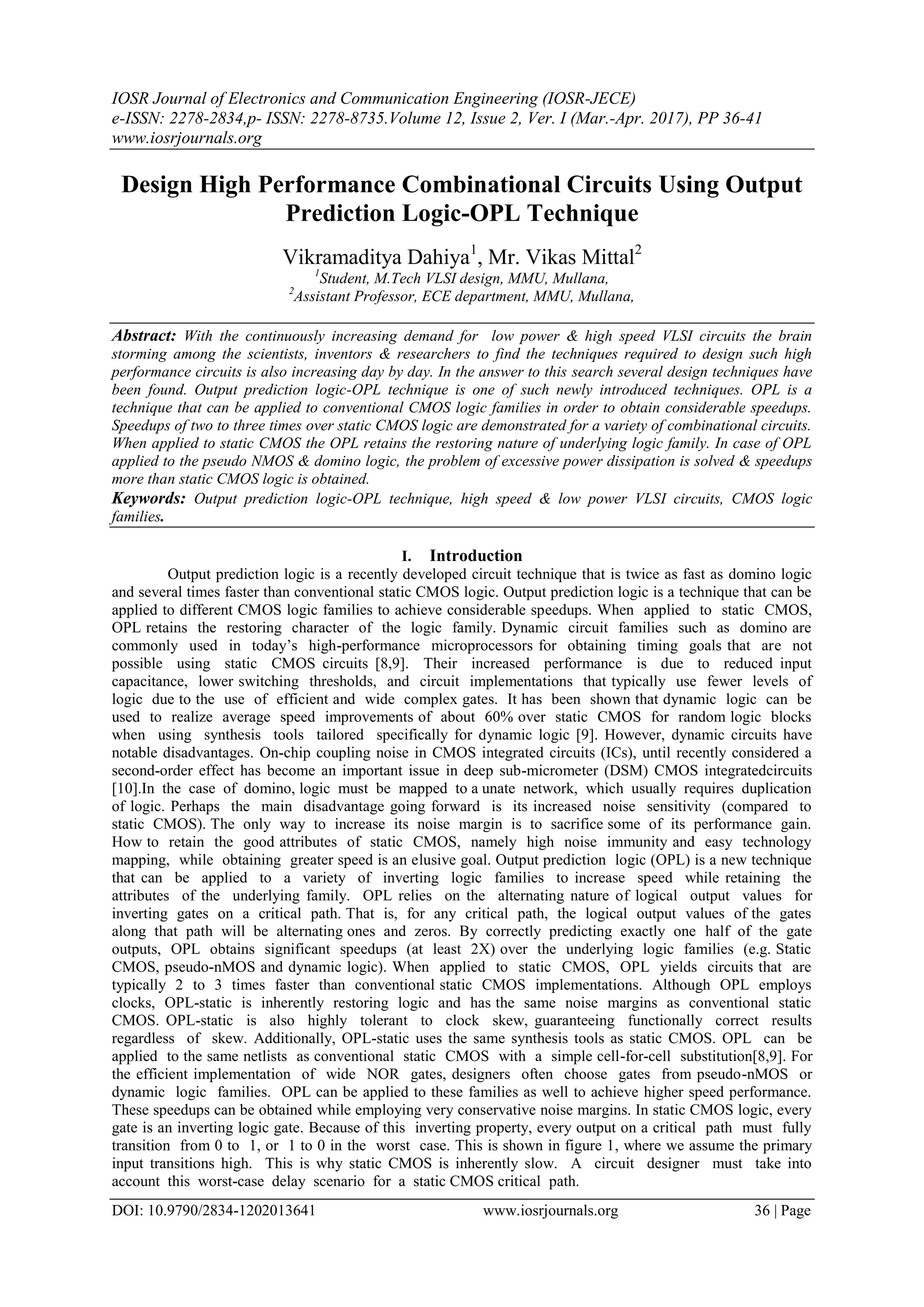 Design High Performance Combinational Circuits Using Output Prediction 2429