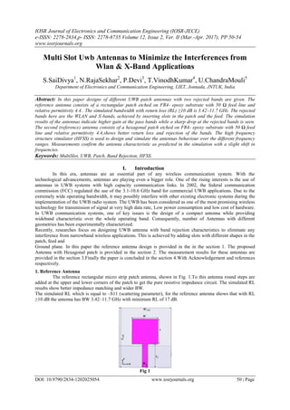 Multi Slot Uwb Antennas to Minimize the Interferences from Wlan & X-Band Applications | PDF