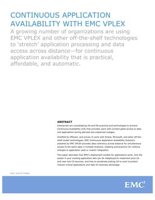 CONTINUOUS APPLICATION AVAILABILITY WITH EMC VPLEX | PDF