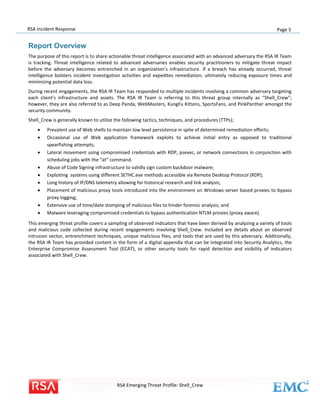RSA Incident Response Threat Emerging Threat Profile: Shell_Crew | PDF