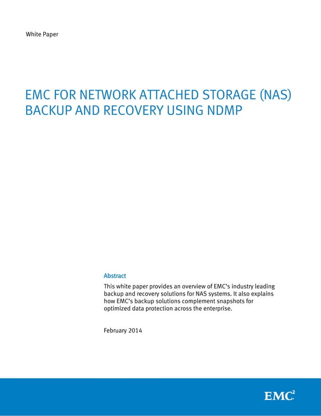 EMC for Network Attached Storage (NAS) Backup and Recovery Using NDMP | PDF