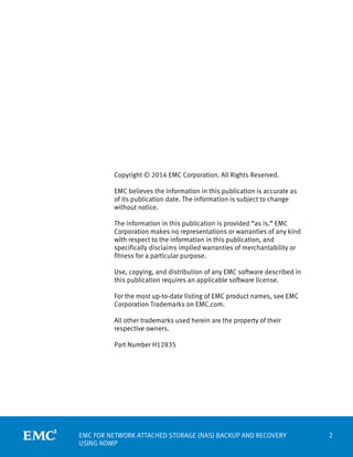 EMC for Network Attached Storage (NAS) Backup and Recovery Using NDMP | PDF