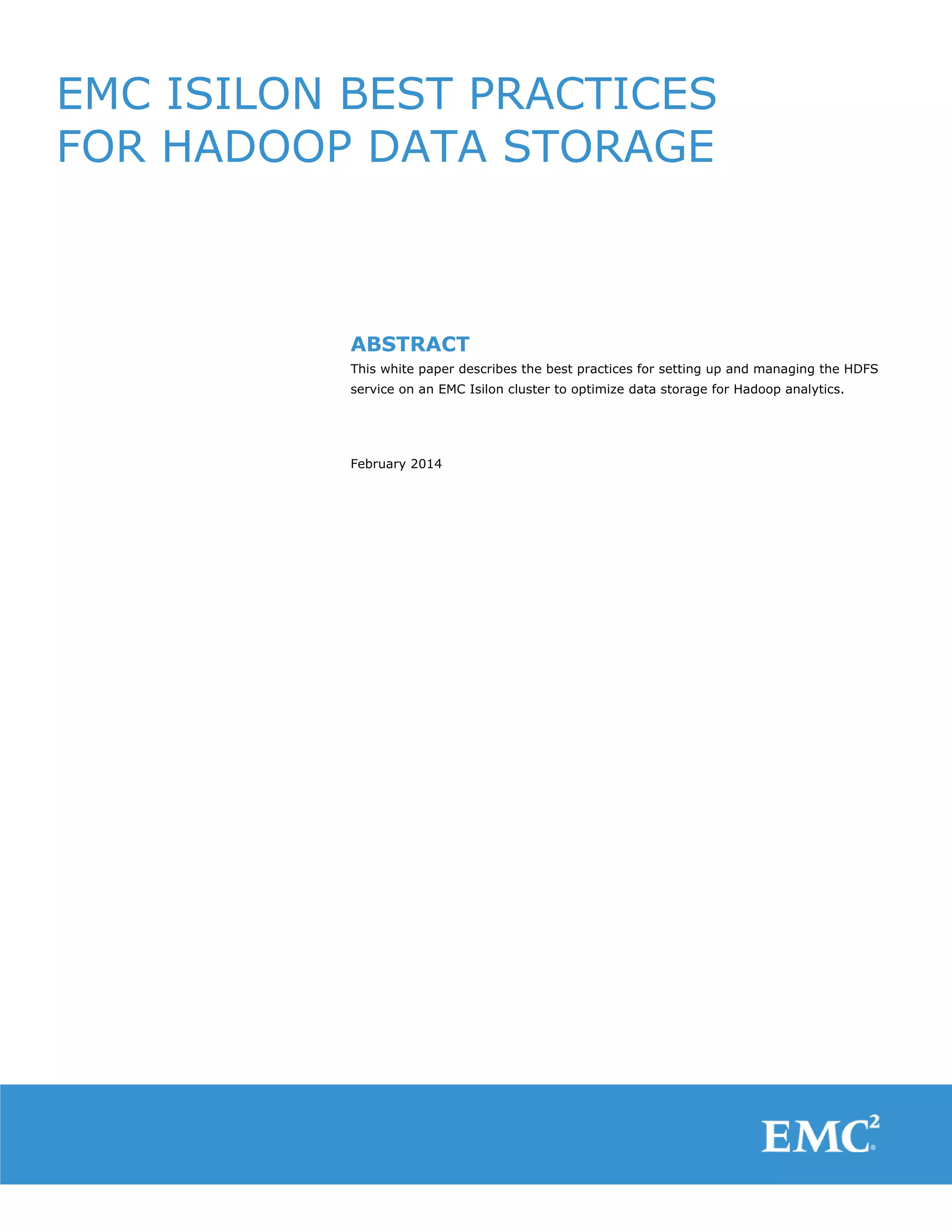 EMC Isilon Best Practices for Hadoop Data Storage | PDF