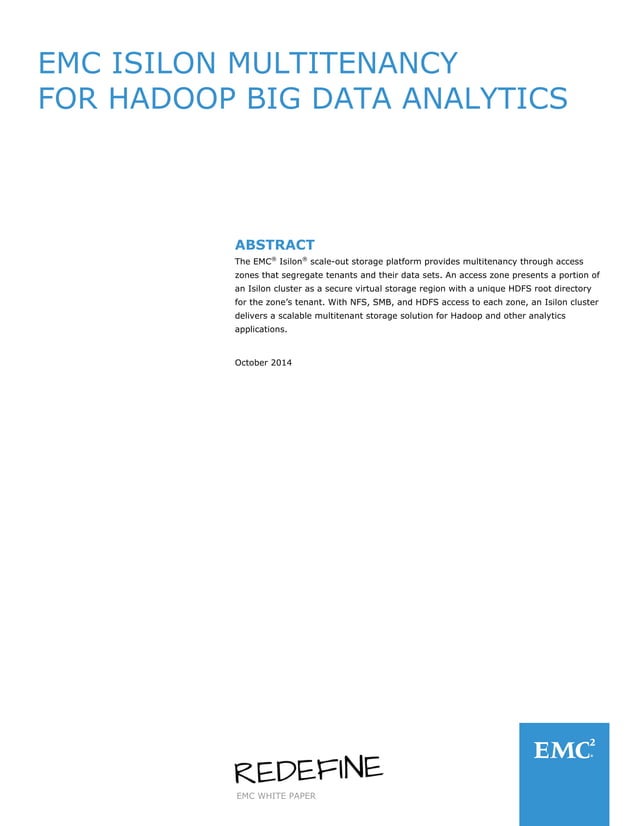 EMC Isilon Multitenancy for Hadoop Big Data Analytics | PDF