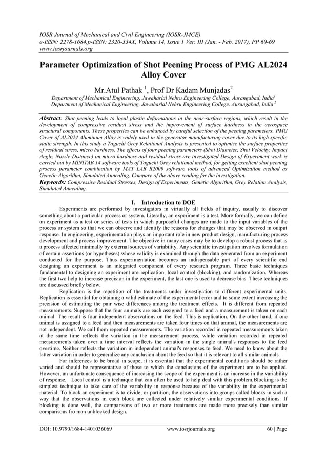 Parameter Optimization of Shot Peening Process of PMG AL2024 Alloy Cover | PDF