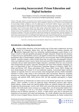 e-Learning Incarcerated: Prison Education and Digital Inclusion | PDF